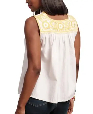 FRANCES VALENTINE Jess Floral Embroidered Top - White/yellow