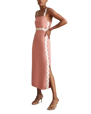 REISS Asher Wave Craft Midi Dress - Pink