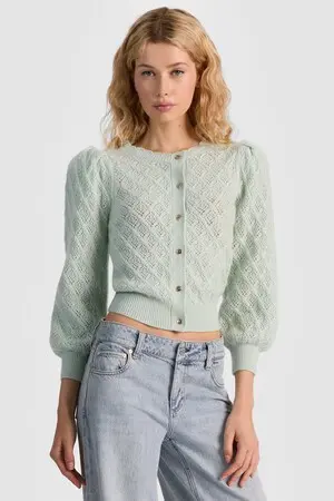 Alice + Olivia Doris Pointelle Cashmere Cardigan - Green
