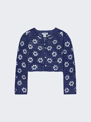 Calle Del Mar Floral Crochet Cardigan - Navy