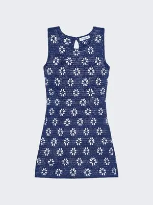 Calle Del Mar Floral Crochet Mini Dress - Navy