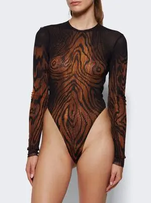 JEAN PAUL GAULTIER Mesh Printed Bodysuit - Black