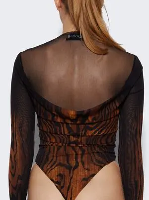 JEAN PAUL GAULTIER Mesh Printed Bodysuit - Black