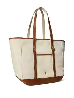 Polo Ralph Lauren Leather-trim Canvas Tote - Neutrals