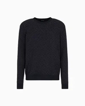 Giorgio Armani Plated Chevron Virgin Wool Crew-neck Jumper - Blue