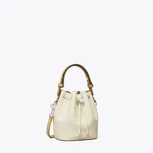 Tory Burch T Monogram Pebbled Mini Bucket Bag - Warm White