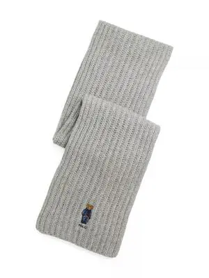 Polo Ralph Lauren Ribbed Bear-embroidered Scarf - Grey