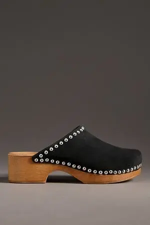 Anthropologie Studded Wood-bottom Clogs - Black Suede