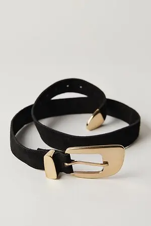Free People Suede Belt With Geometric Buckle - Black