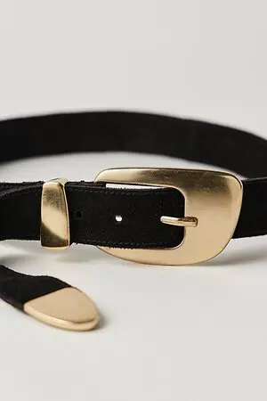 Free People Suede Belt With Geometric Buckle - Black