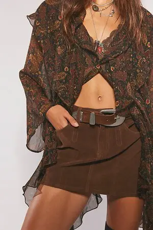 Free People Suede Belt With Geometric Buckle - Espresso