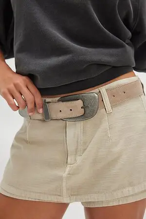 Free People Suede Belt With Geometric Buckle - Linen