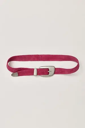 Free People Suede Belt With Geometric Buckle - Medium Pink