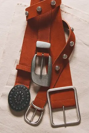 Free People Suede Belt With Geometric Buckle Paprika