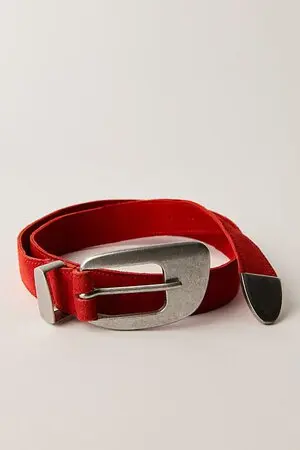 Free People Suede Belt With Geometric Buckle - Sour Cherry