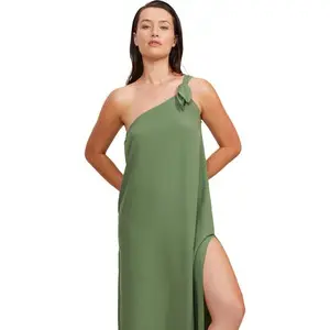 LUMA GOTTEX One Shoulder Sarong Style Maxi Dress Coverup - Olive