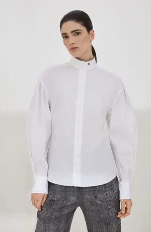Brunello Cucinelli Stretch Poplin Shirt With Monili Detail