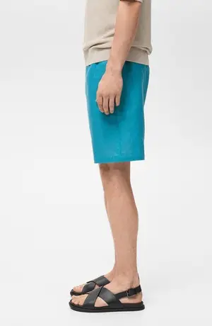 Mango Cotton And Linen Bermuda Shorts - Turquoise