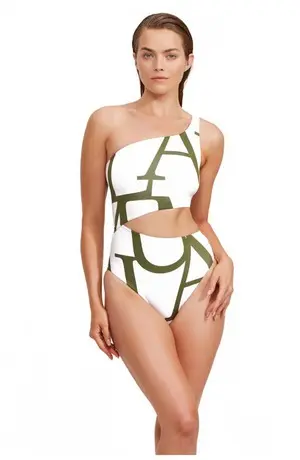LUMA GOTTEX Signature One Shoulder Cut Out One-piece Swimsuit - Olive / Cream