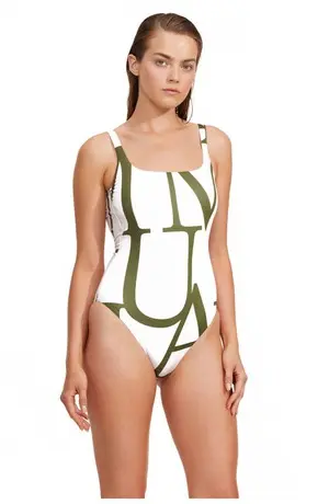 LUMA GOTTEX Signature Square Neck Tank One Piece - Olive / Cream