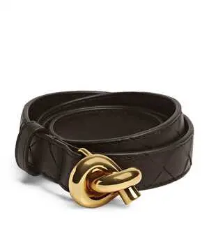 Bottega Veneta Leather Intrecciato Knot Belt - Brown