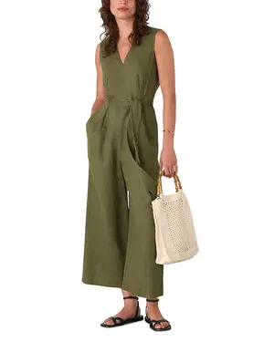 Whistles Belted Seamed Linen Jumpsuit - Khaki