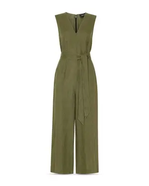 Whistles Belted Seamed Linen Jumpsuit - Khaki