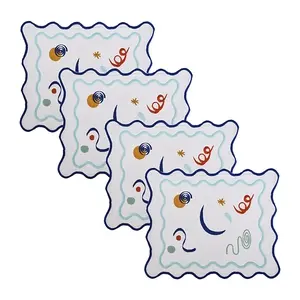MISETTE Celestial Embroidered Linen Placemats, Set Of 4 - Blue