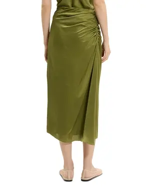 Theory Ruched Midi Skirt In Crushed Satin