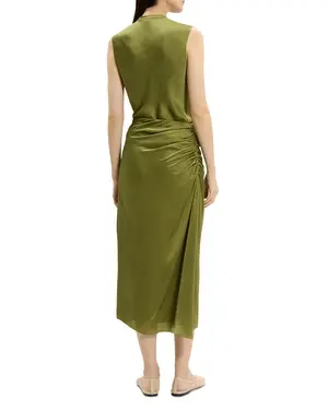 Theory Ruched Midi Skirt In Crushed Satin