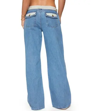 EDIKTED Floral Foldover Low Rise Jeans