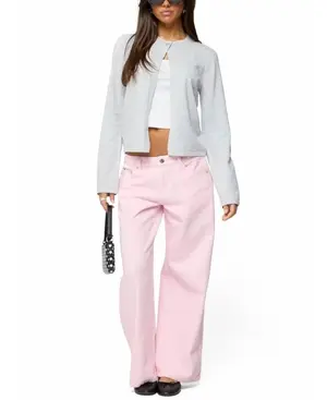 EDIKTED Petite Roman Low Rise Slouchy Colored Wash Jeans - Pink