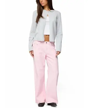 EDIKTED Petite Roman Low Rise Slouchy Colored Wash Jeans - Pink