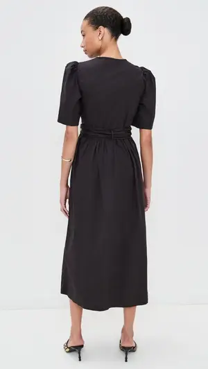 GANNI Stretch Cotton Tie Strap Midi Dress