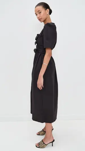 GANNI Stretch Cotton Tie Strap Midi Dress