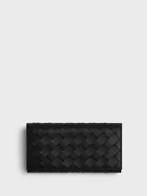 Bottega Veneta Braided Wallet With Large Flap Accessories - Black