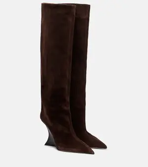 Paris Texas Nina Suede Knee-high Wedge Boots - Brown