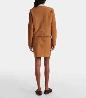 Vince Cropped Suede Jacket - Brown