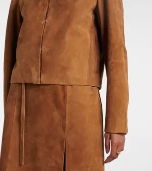 Vince Cropped Suede Jacket - Brown