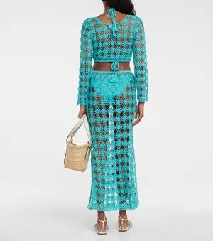 Anna Kosturova Rosette Crochet Cotton Maxi Skirt - Blue