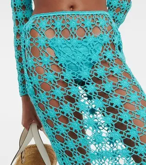 Anna Kosturova Rosette Crochet Cotton Maxi Skirt - Blue
