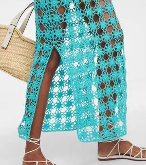 Anna Kosturova Rosette Crochet Cotton Maxi Skirt - Blue