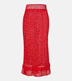 Anna Kosturova Rosette Crochet Cotton Maxi Skirt - Red