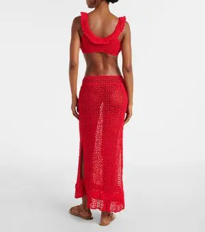 Anna Kosturova Rosette Crochet Cotton Maxi Skirt - Red