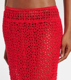 Anna Kosturova Rosette Crochet Cotton Maxi Skirt - Red