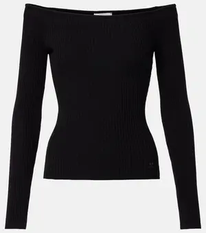 COURREGES Off-shoulder Ribbed-knit Top - Black
