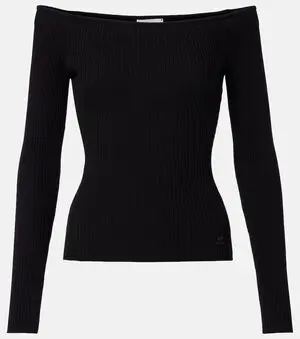COURREGES Off-Shoulder Ribbed-Knit Top