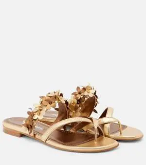 Manolo Blahnik Fiosa Metallic Leather Sandals - Gold