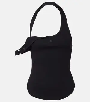 COURREGES Ribbed-knit Halter Top - Black