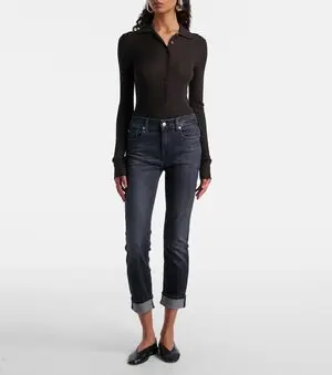 7 For All Mankind Cropped Skinny Jeans - Black